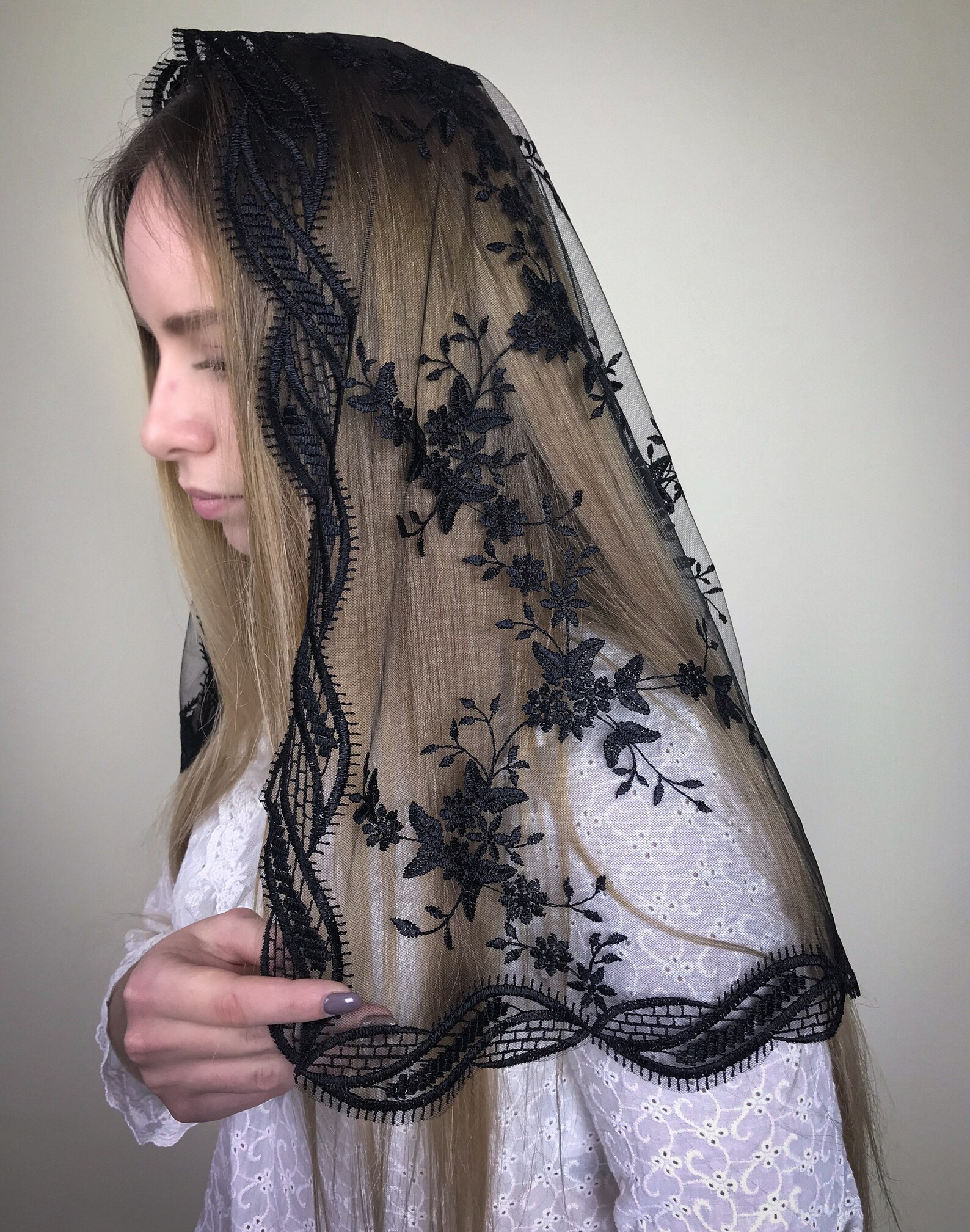 Traditional Catholic church veil Black Short D Shape Veil | Etsy