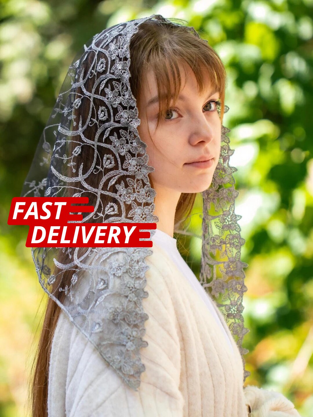 Gray Chapel Veil for Mass, Our Lady of Guadalupe Veil, Lace Chapel Veil ...
