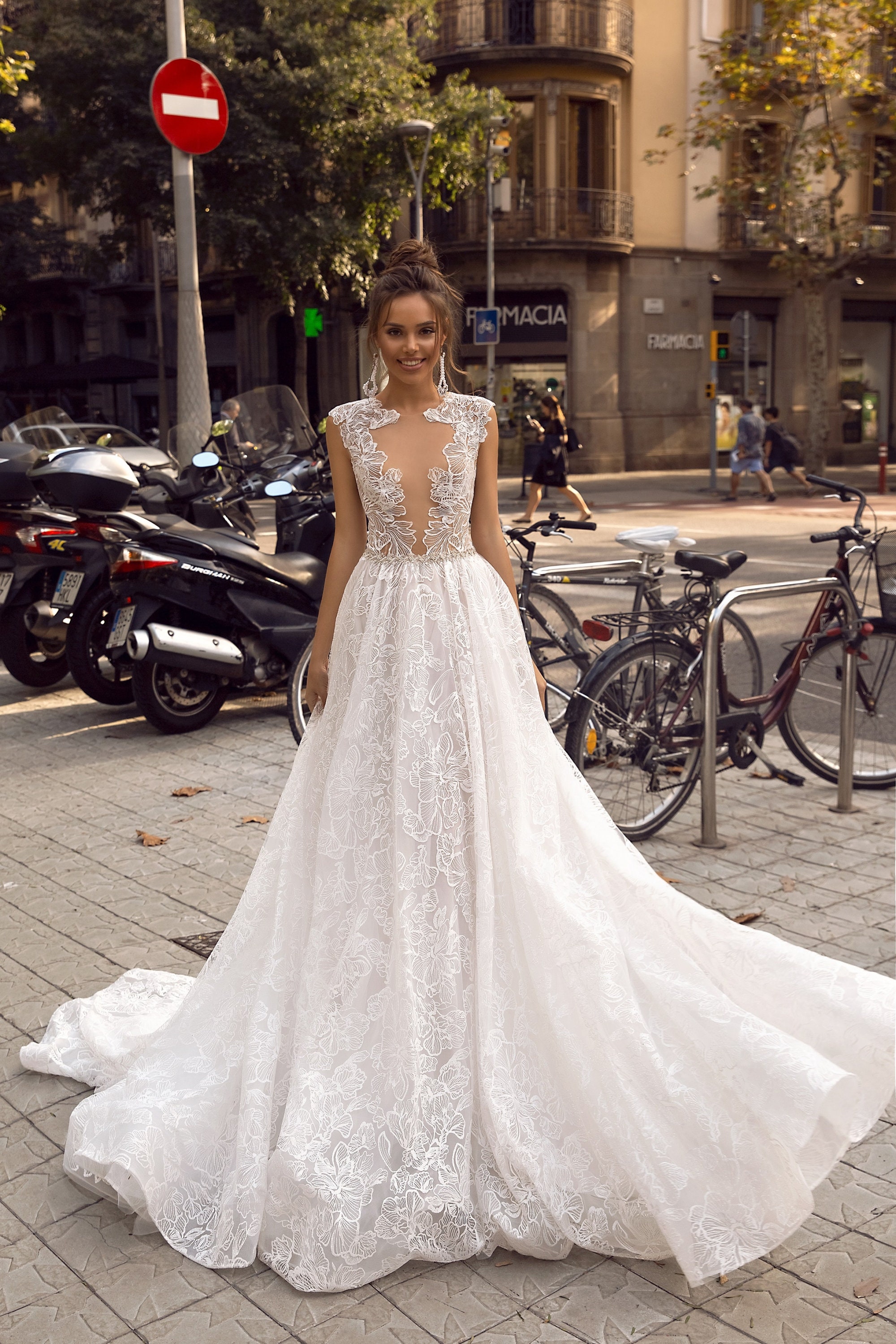 Open back lace wedding dress deep v neckline wedding dress | Etsy