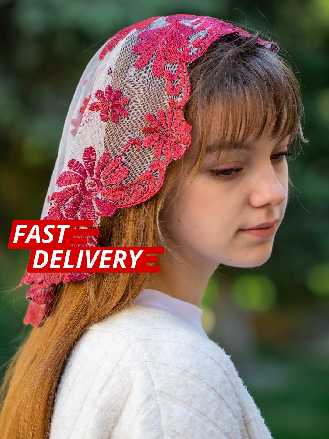 Red Chapel Veil Chapel Veils Dark Red Mass Veil Short Lace - Etsy