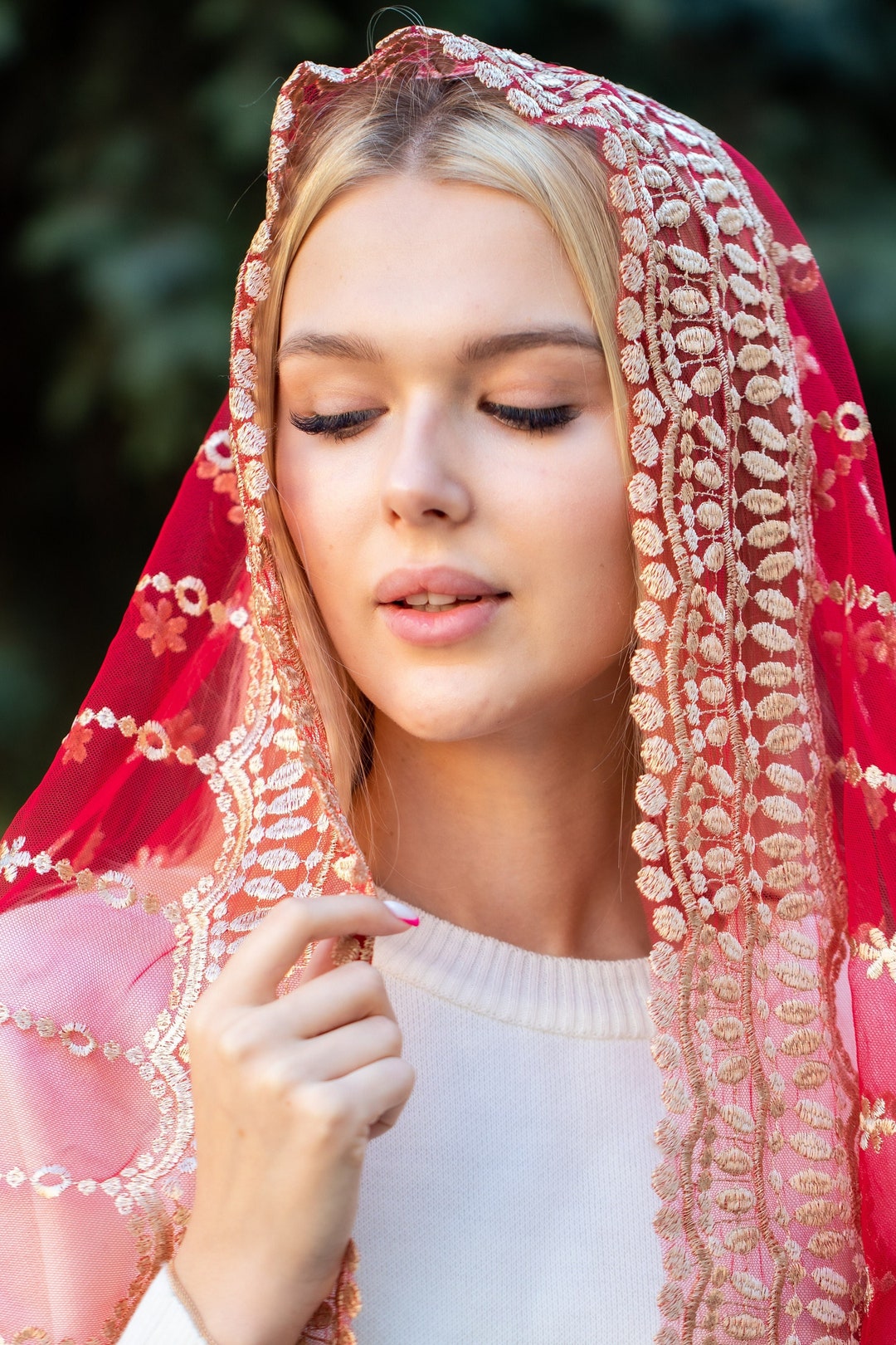 Church Veil for Mass, Gold Chapel Mantilla, Red Chapel Veil Catholic ...