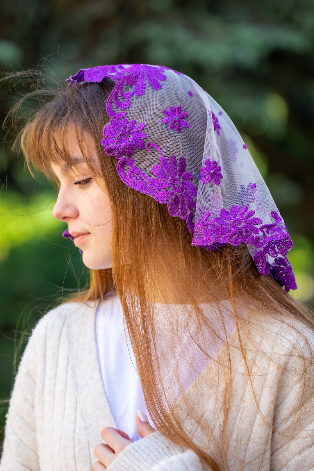 Short Purple Catholic Veil, Latin Mass Veil in Purple Color, Round ...