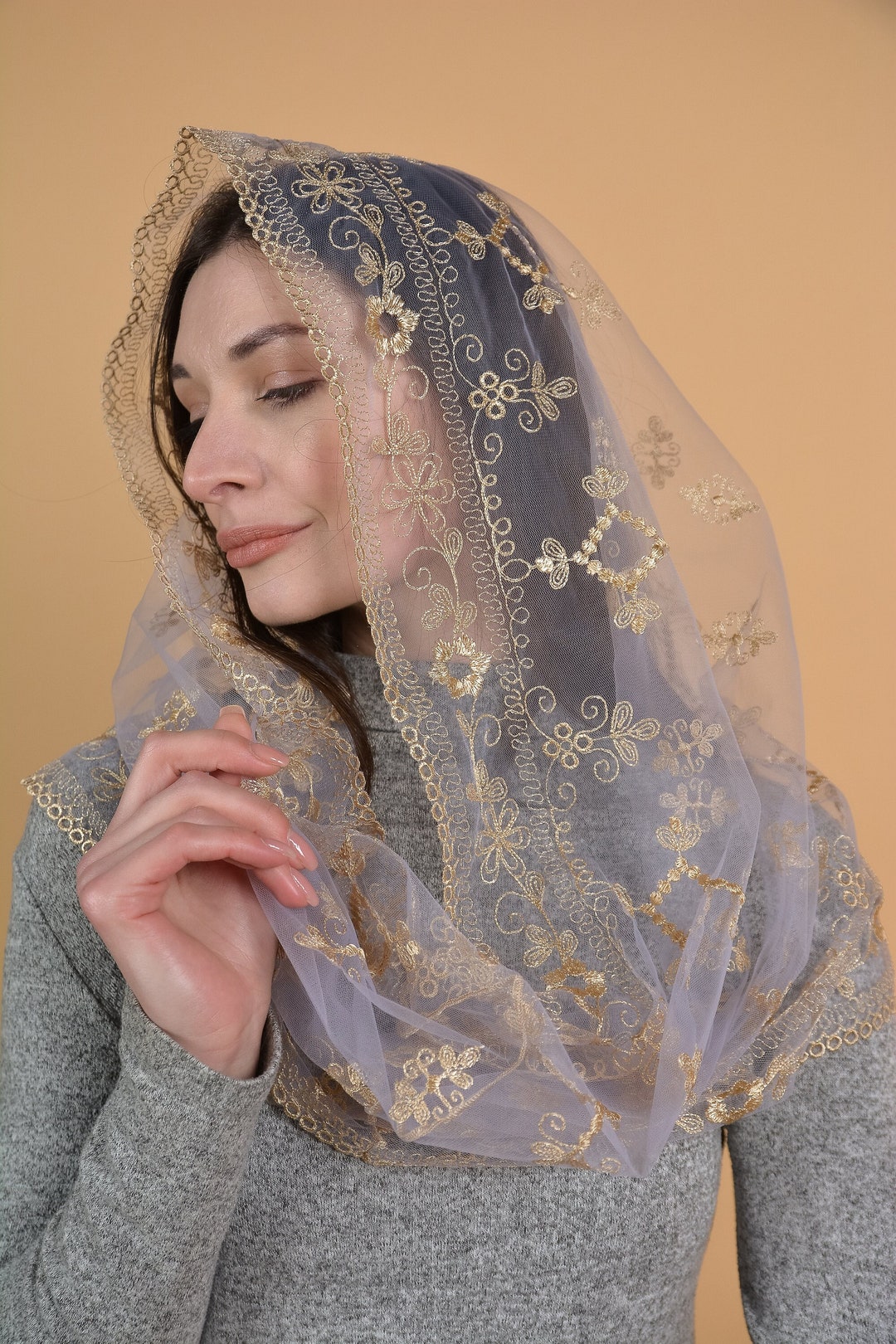 Gold Chapel Veil, Catholic Head Covering Veil for Church, Catholic Gold ...