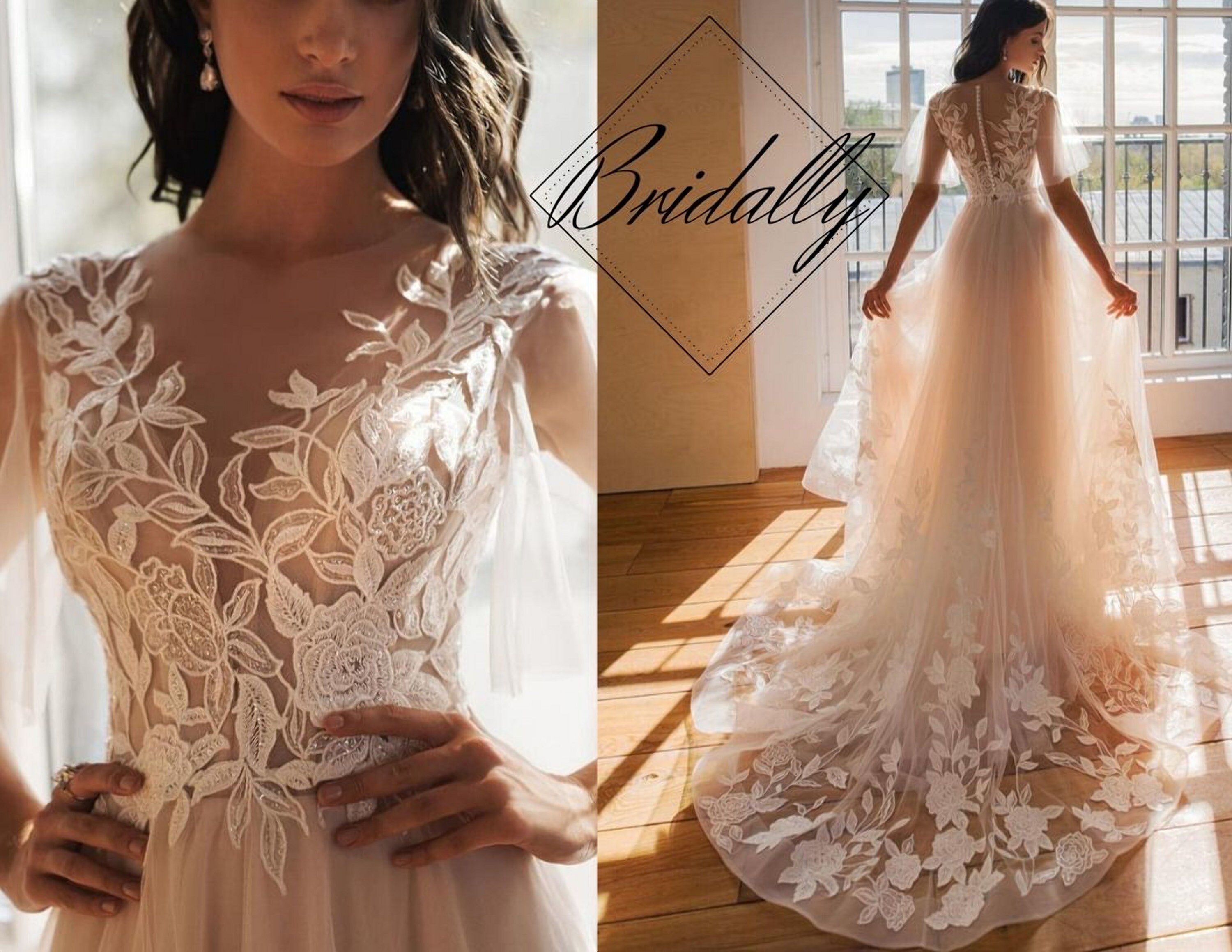 Floral Lace Wedding Dress Tulle Sleeve Bridal Dress Wedding | Etsy