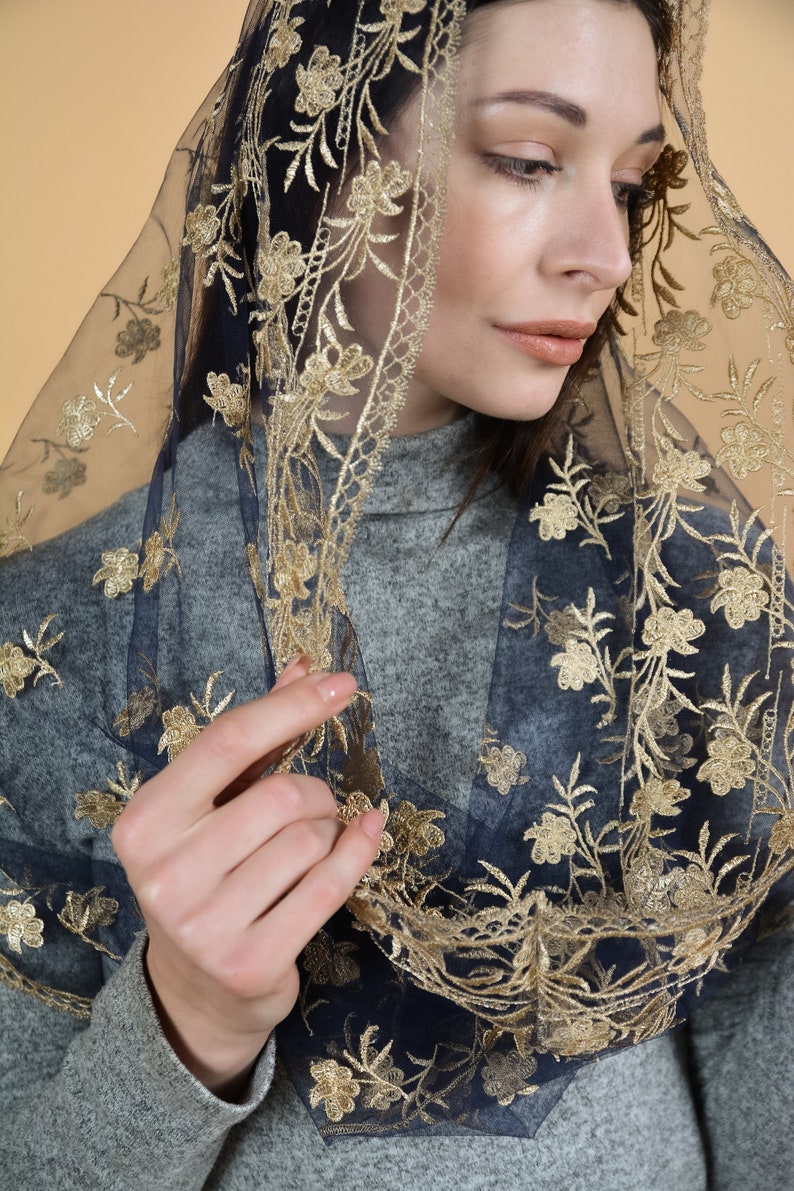 Infinity Blue Veil Latin Mass Gold Veil Infinity Catholic - Etsy