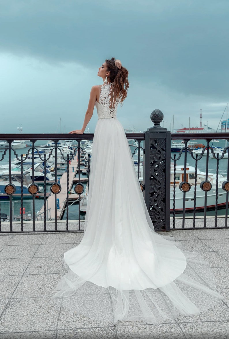 Boho Wedding Dress With Open Leg Lace Bridal Gown Wedding | Etsy