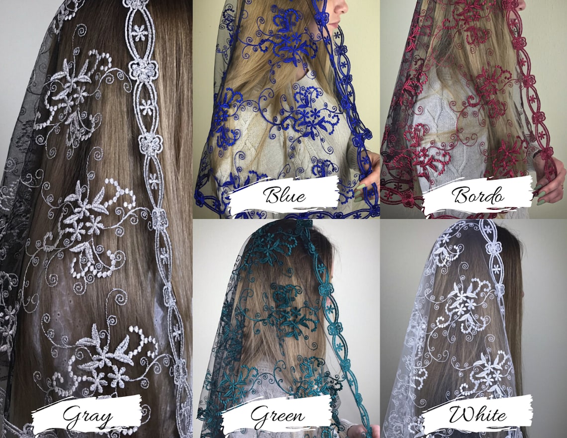 Blue Mantilla veil Veil for Mass Lace church veil | Etsy