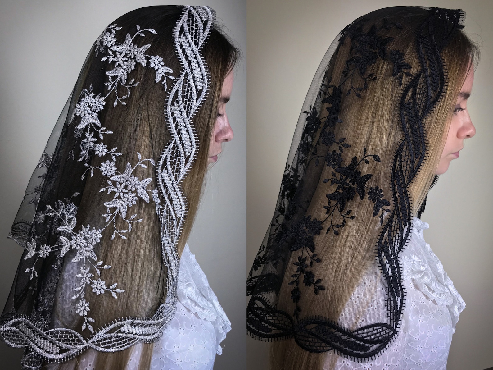 Traditional Catholic church veil Black Short D Shape Veil | Etsy