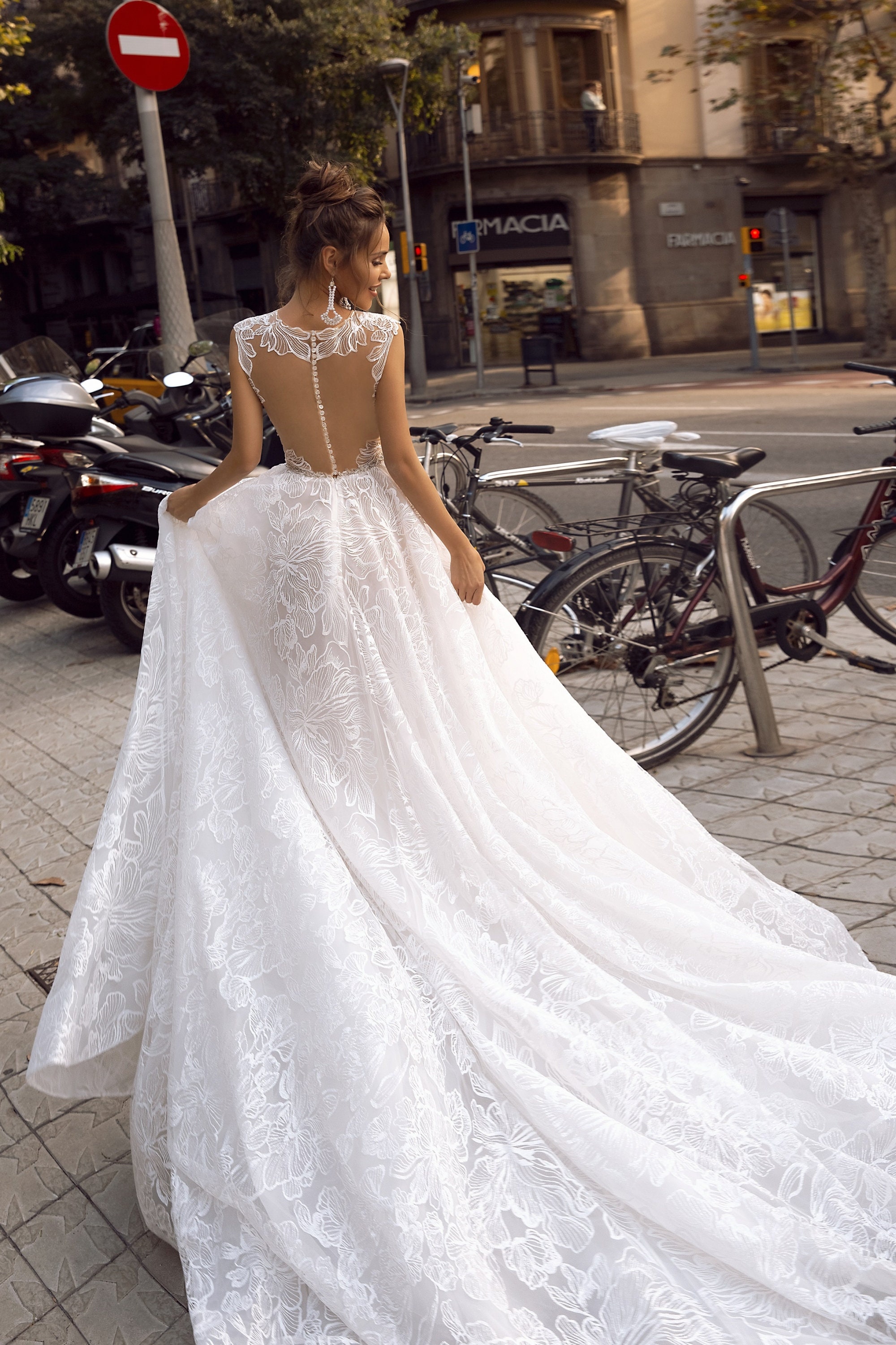 Open back lace wedding dress deep v neckline wedding dress | Etsy