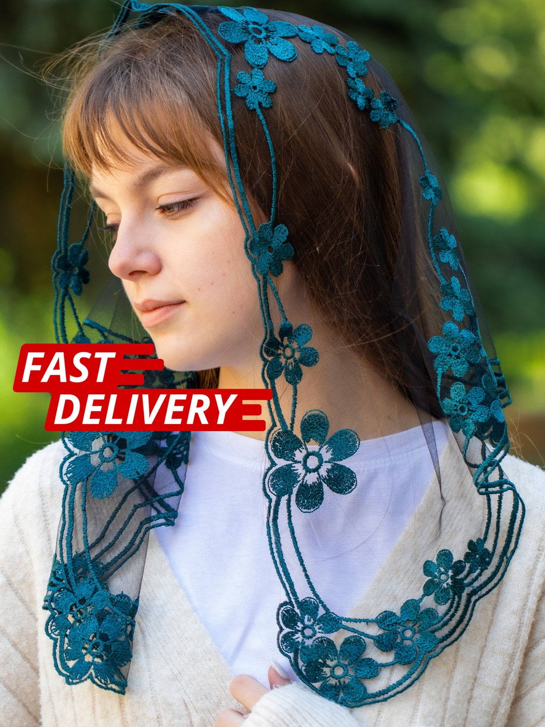 Emerald Green Mass Veil, Long Veil Mantilla, Faith Head Coverings Holy ...