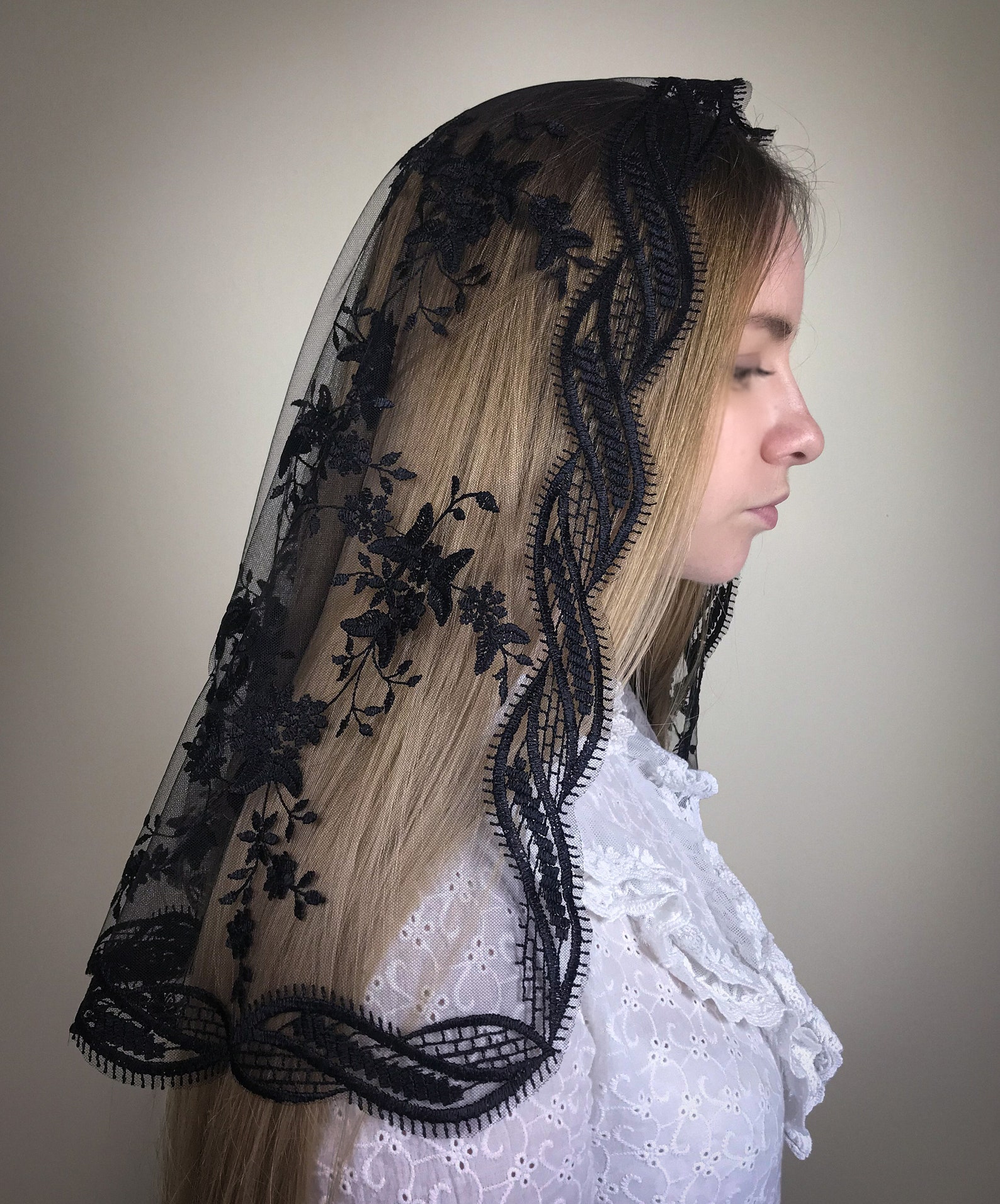 Traditional Catholic church veil Black Short D Shape Veil | Etsy