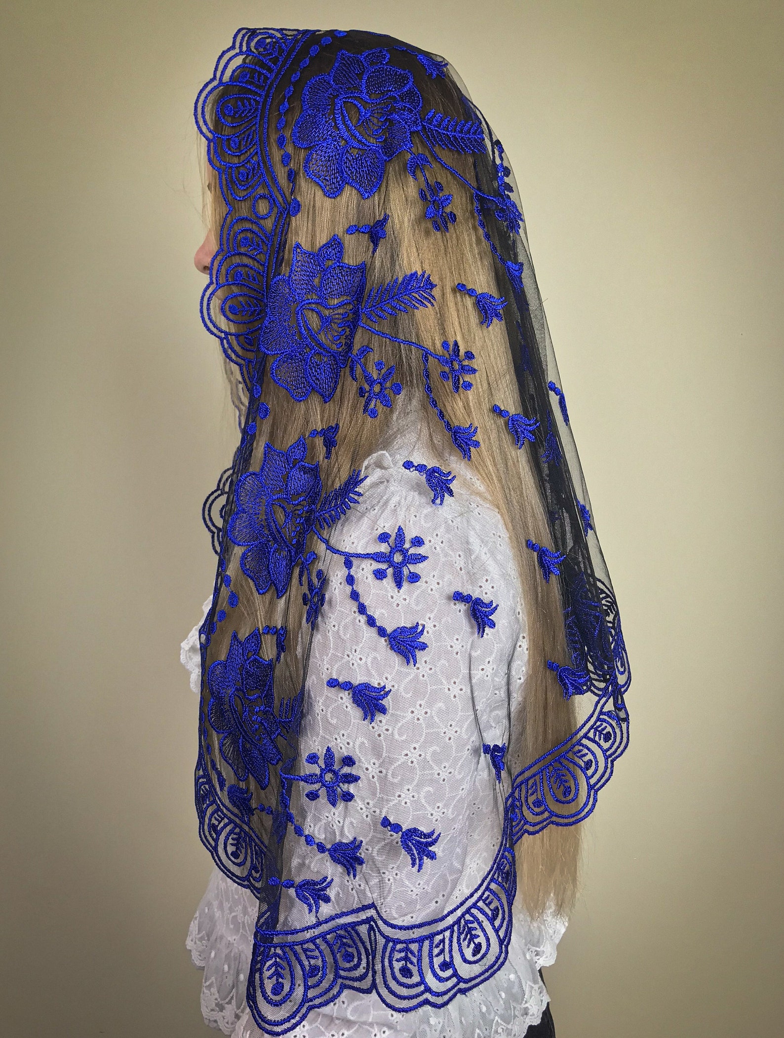 Gorgeous Blue Chapel veil Chapel veil in Victorian style D | Etsy