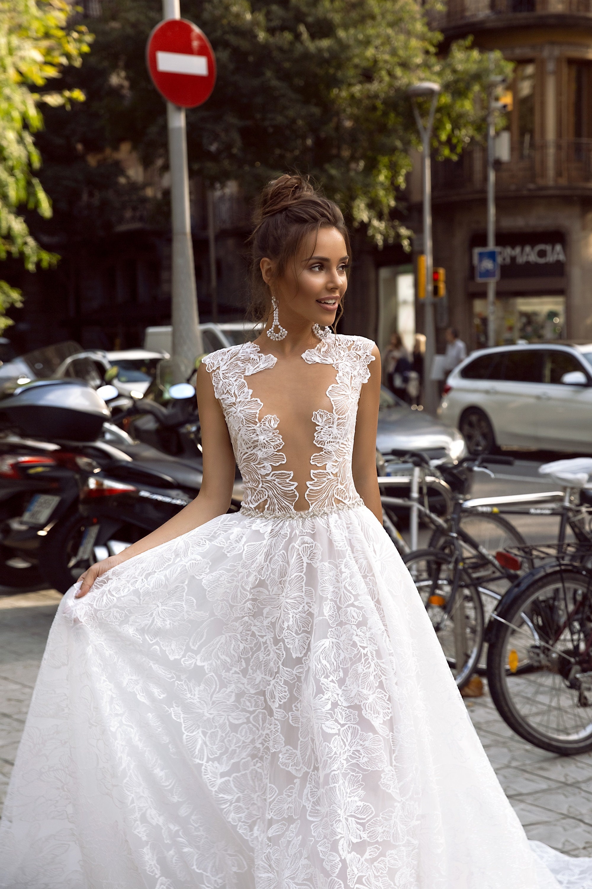 Open back lace wedding dress deep v neckline wedding dress | Etsy