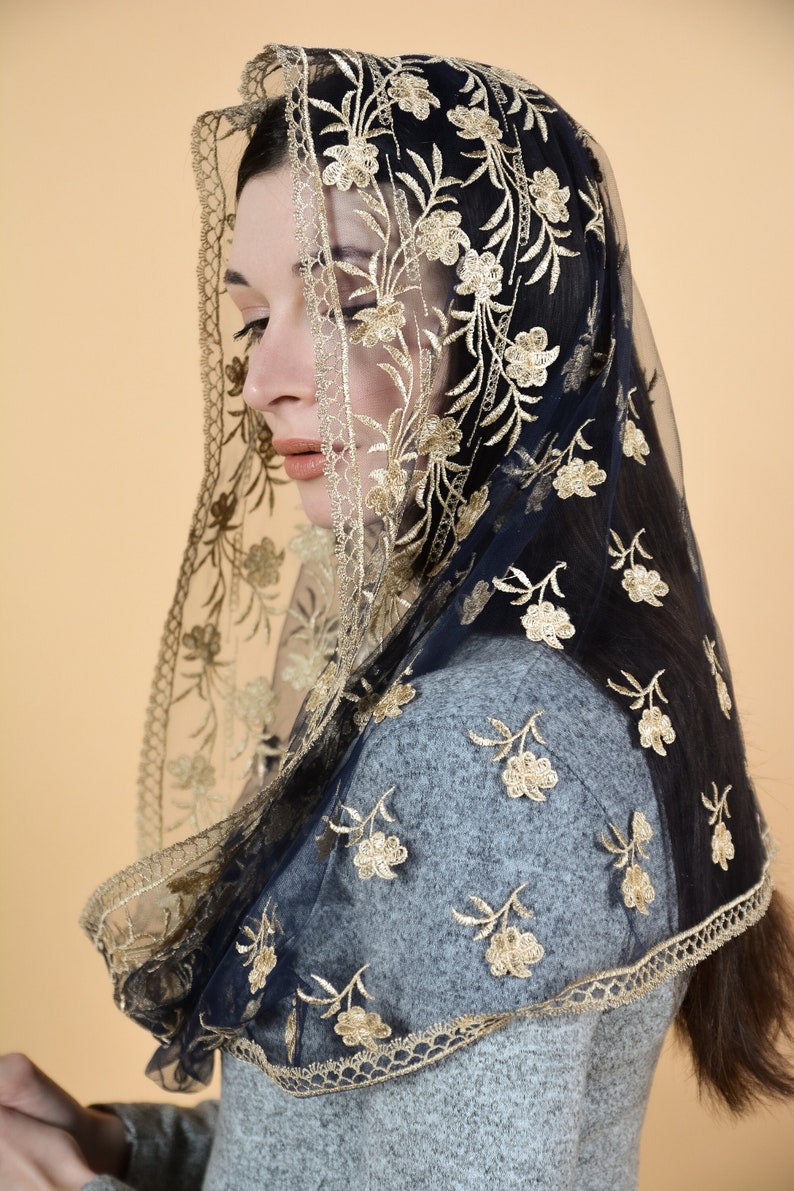 Infinity Blue Veil Latin Mass Gold Veil Infinity Catholic - Etsy