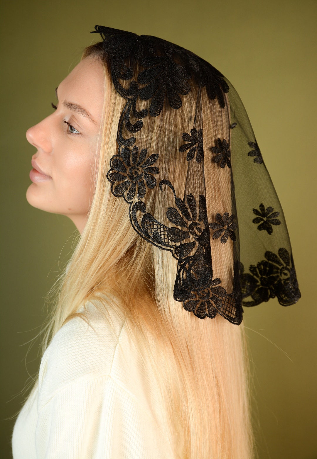 Short Black Chapel Veil Catholic Lace Veil Catholic Head - Etsy