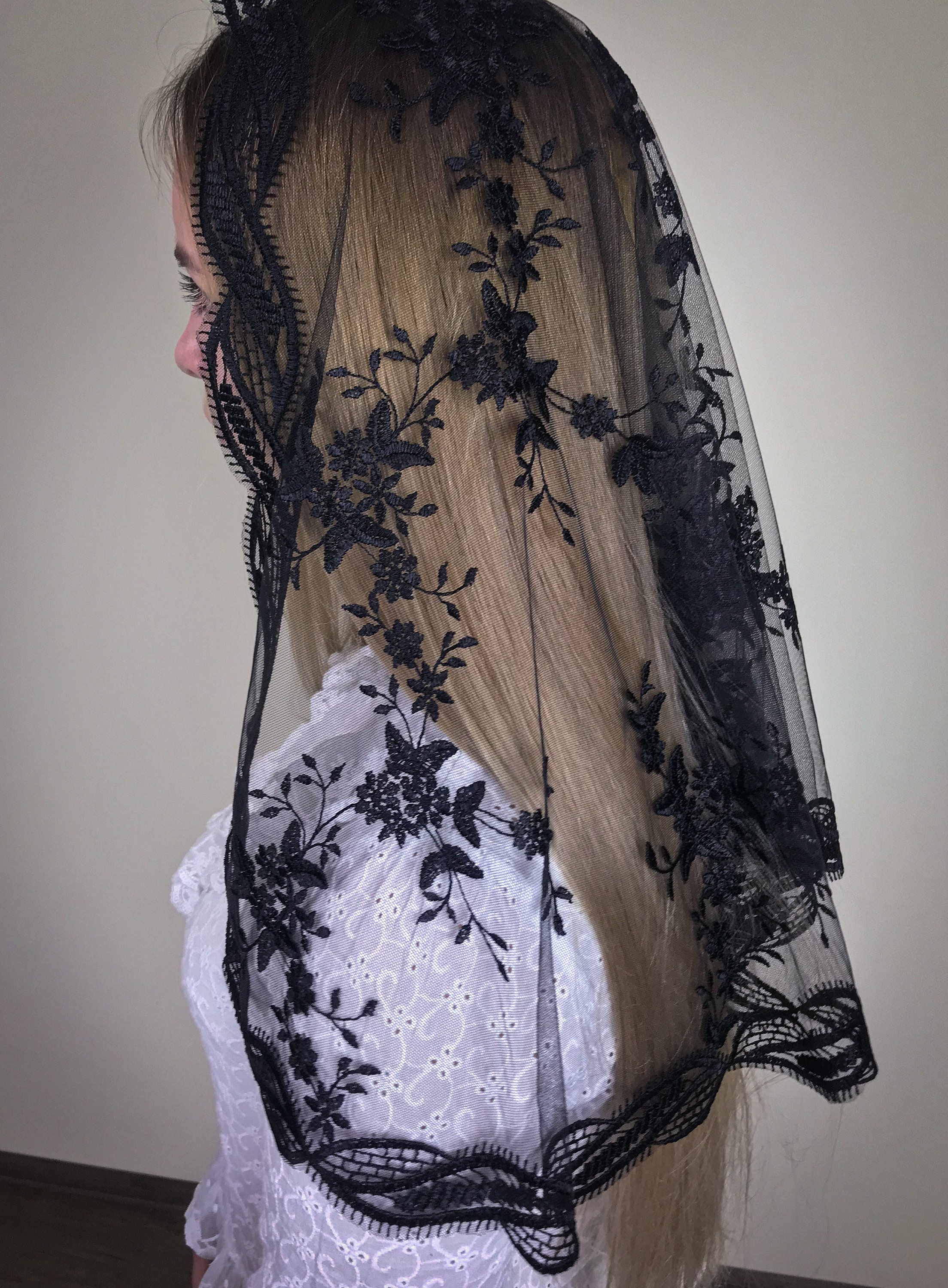 Traditional Catholic church veil Black Short D Shape Veil | Etsy