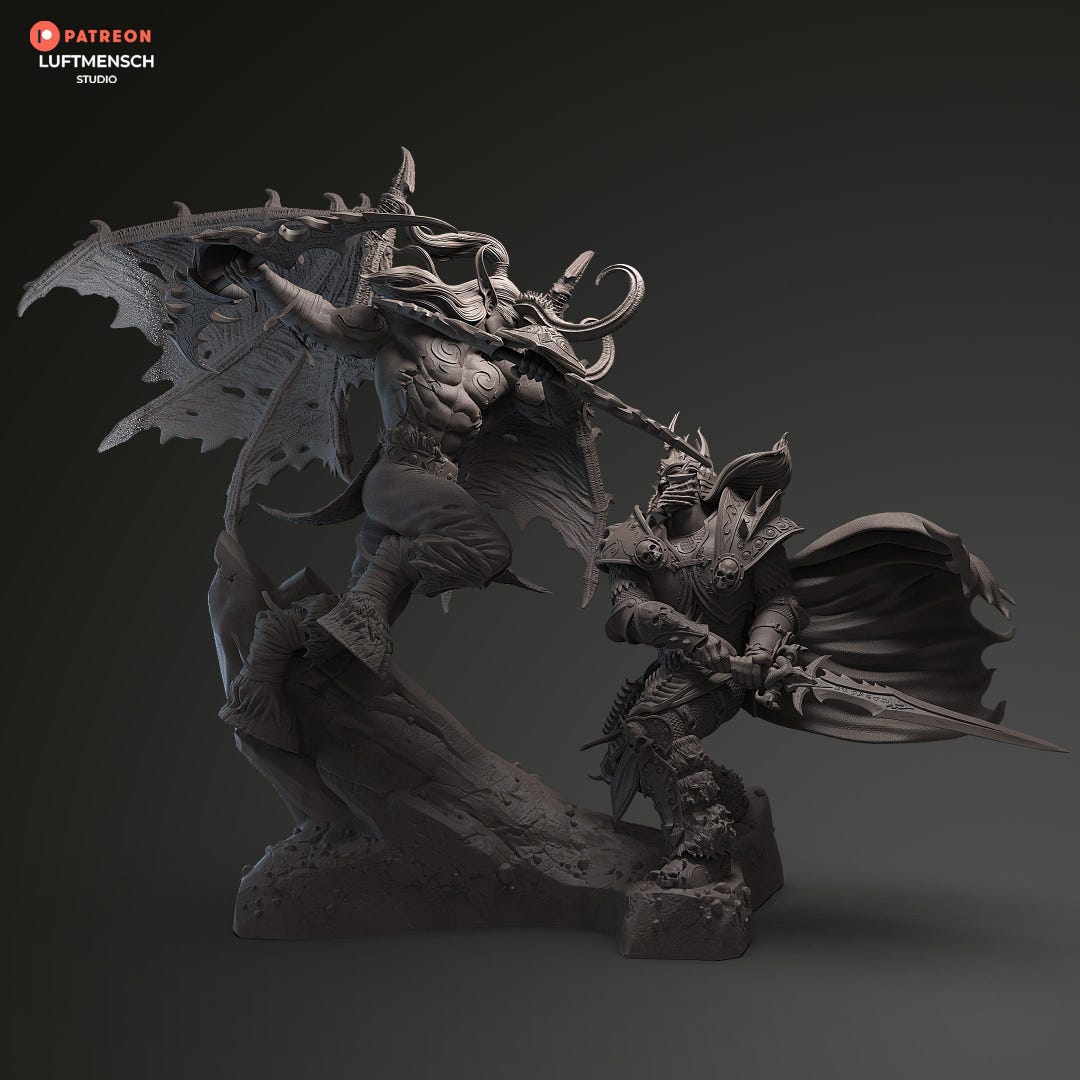 Illidan Vs Arthas Lich King Unpainted 3D Printed Diorama – World of Warcraft Collectible ...