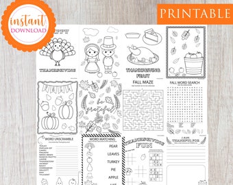 Thanksgiving Coloring Pages, Fall Kids Activities, Instant Download ...