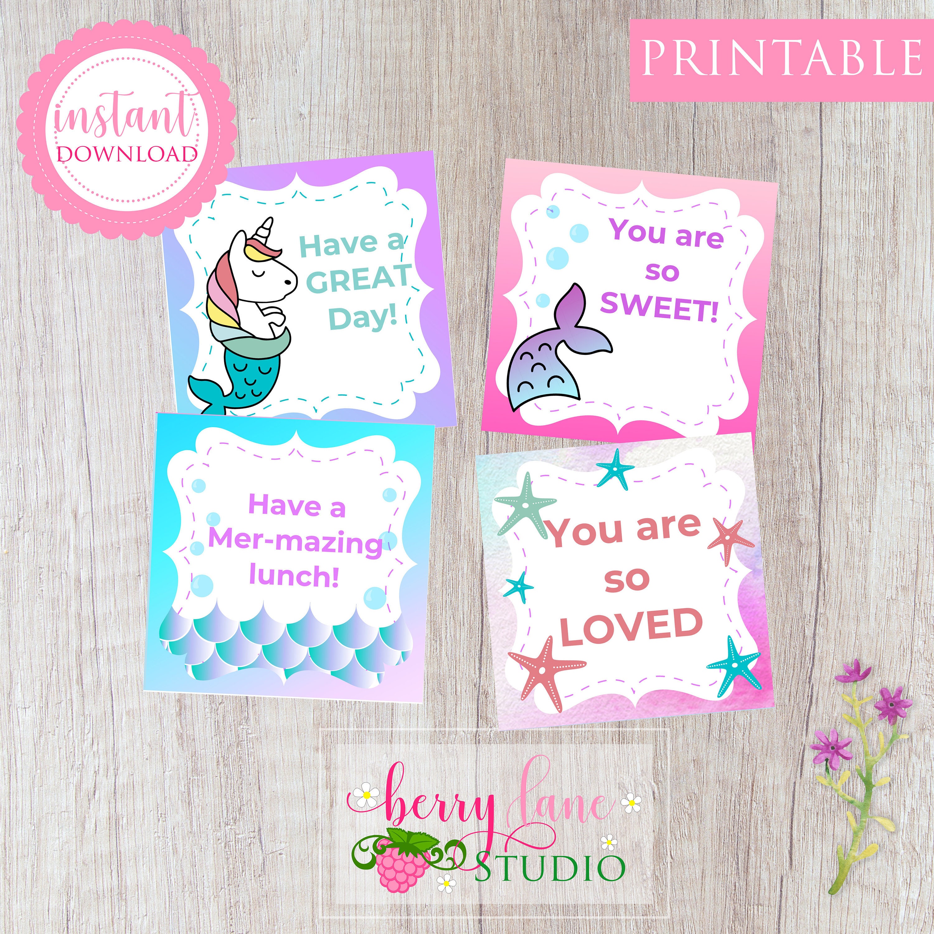 Lunch Box Notes - Sea Unicorn , Lunch Box Notes for Kids, Lunch Notes ...