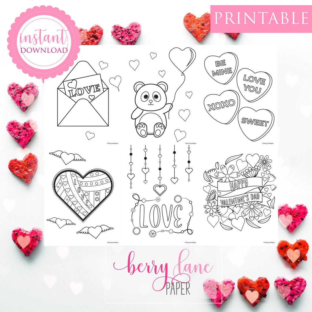 Valentines Coloring Pages, Kids Coloring, Instant Download, Printable ...