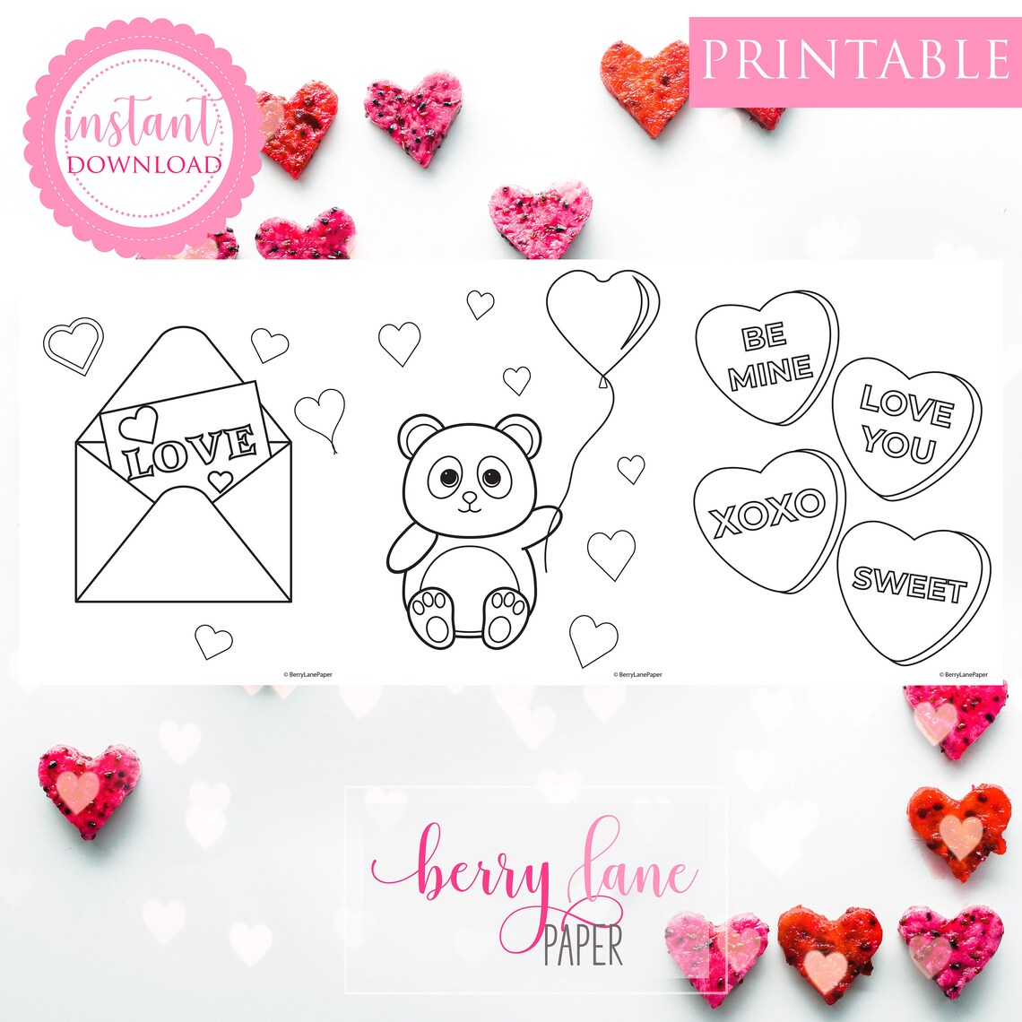 Valentines Coloring Pages, Kids Coloring, Instant Download, Printable ...
