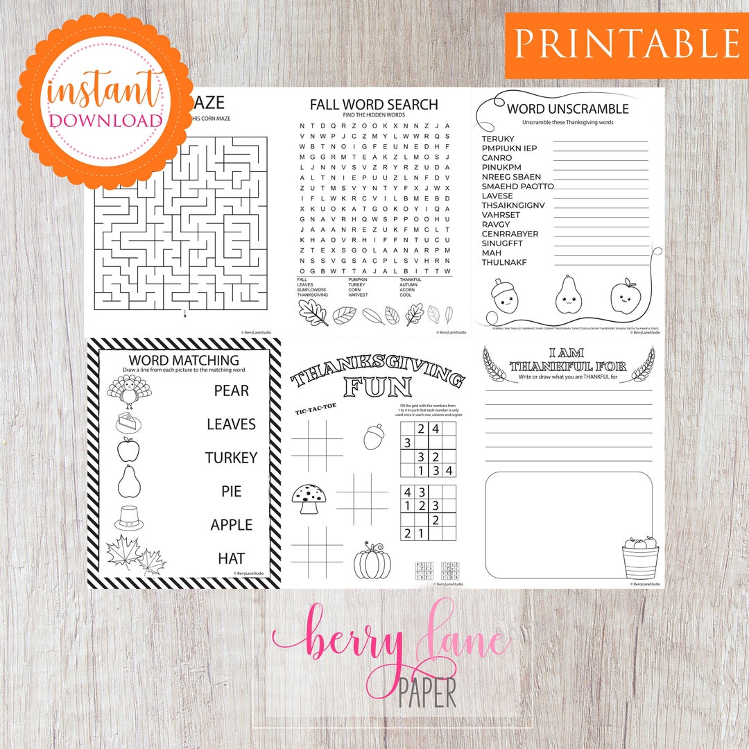 Thanksgiving Activity Pages, Kids Activities, Instant Download ...