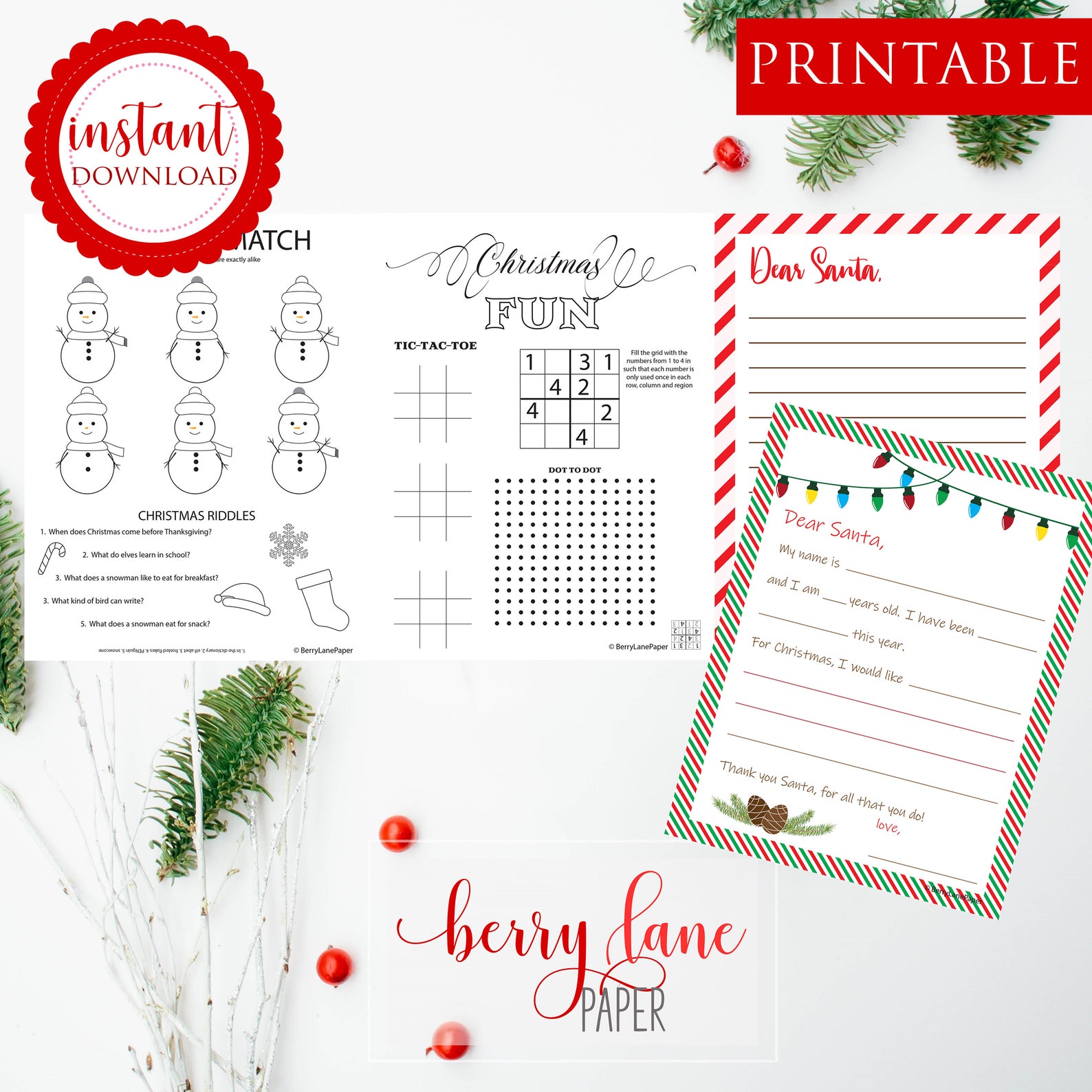 Christmas Activity Pages, Kids Activities, Instant Download, Printable ...