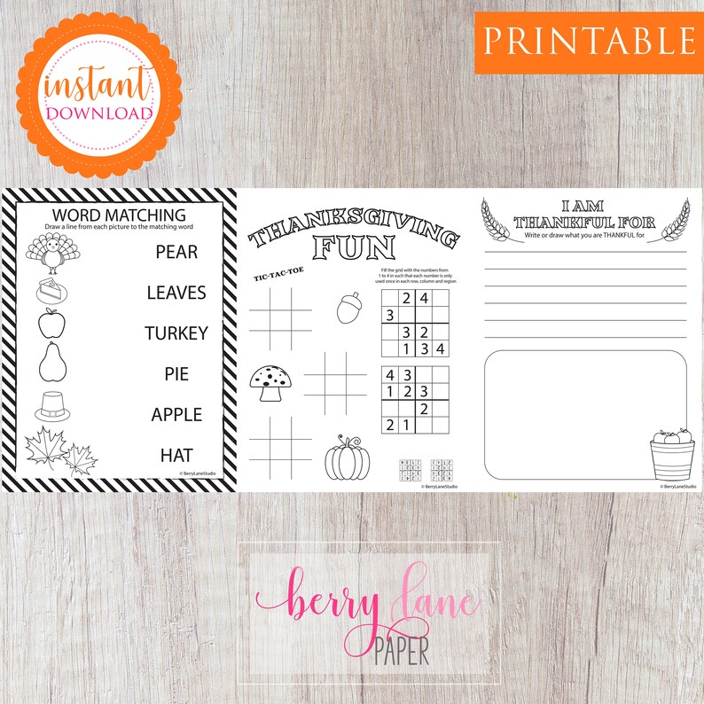 Thanksgiving Activity Pages, Kids Activities, Instant Download ...