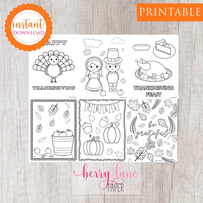 Thanksgiving Coloring Pages, Kids Coloring, Instant Download, Printable ...