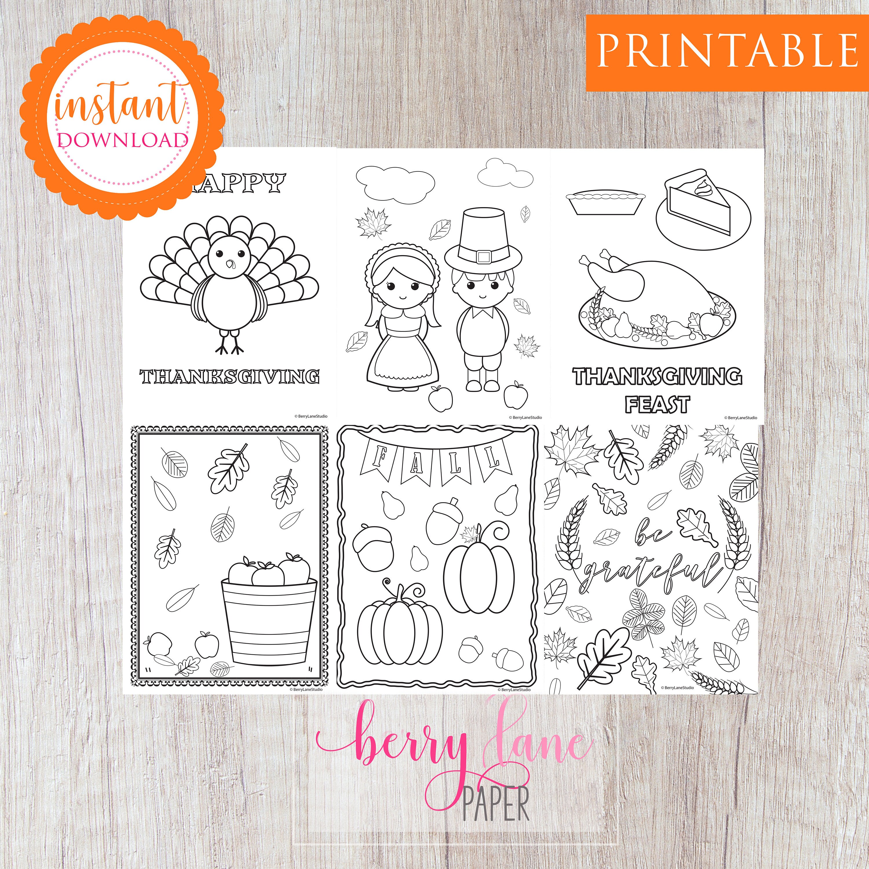 Thanksgiving Coloring Pages, Kids Coloring, Instant Download, Printable ...