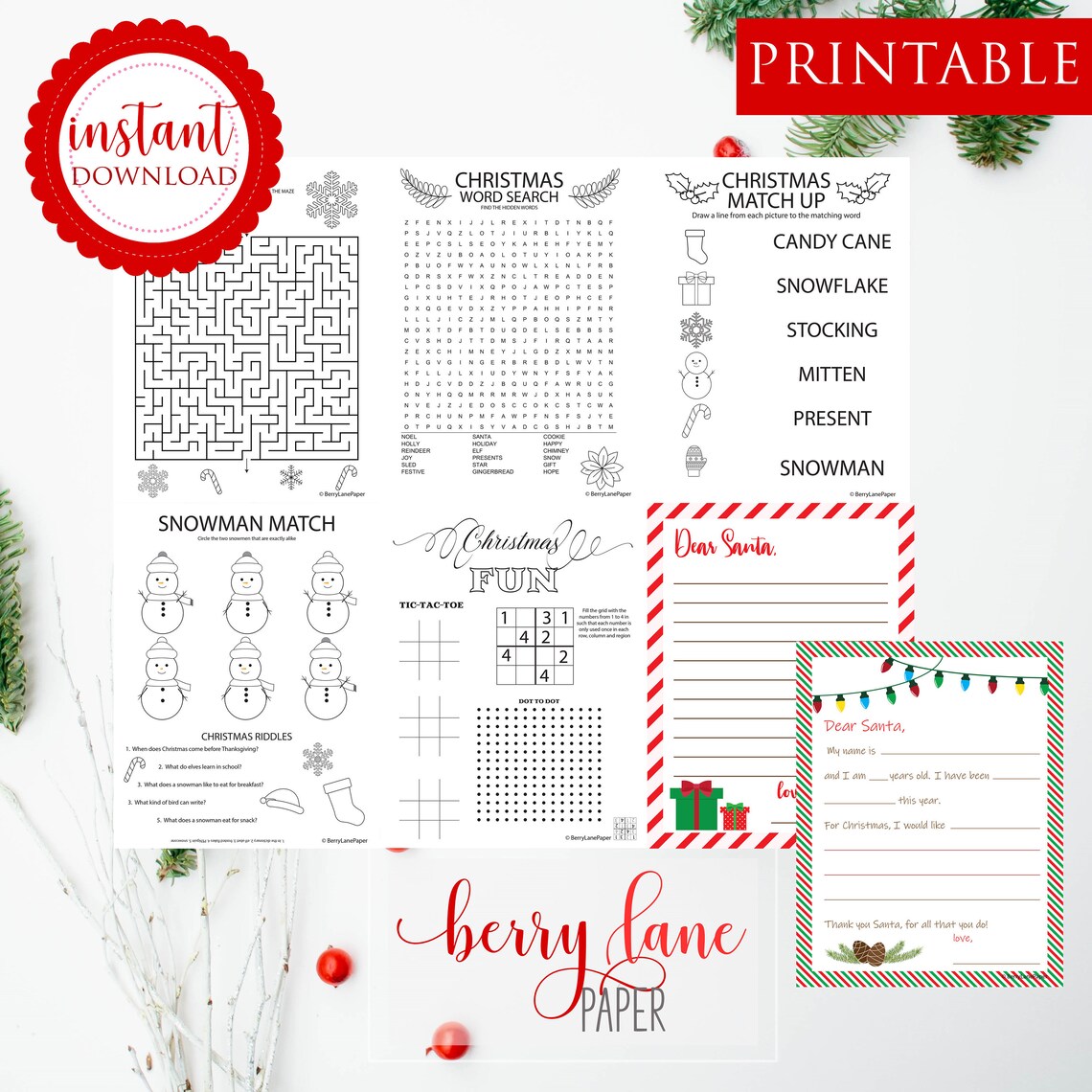 Christmas Activity Pages, Kids Activities, Instant Download, Printable ...