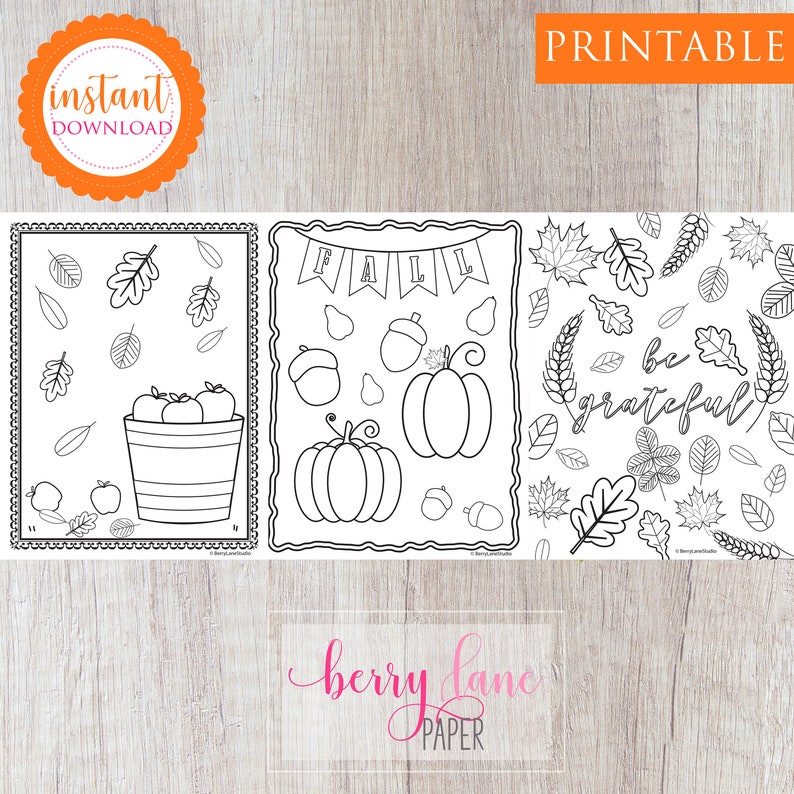 Thanksgiving Coloring Pages, Fall Kids Activities, Instant Download ...