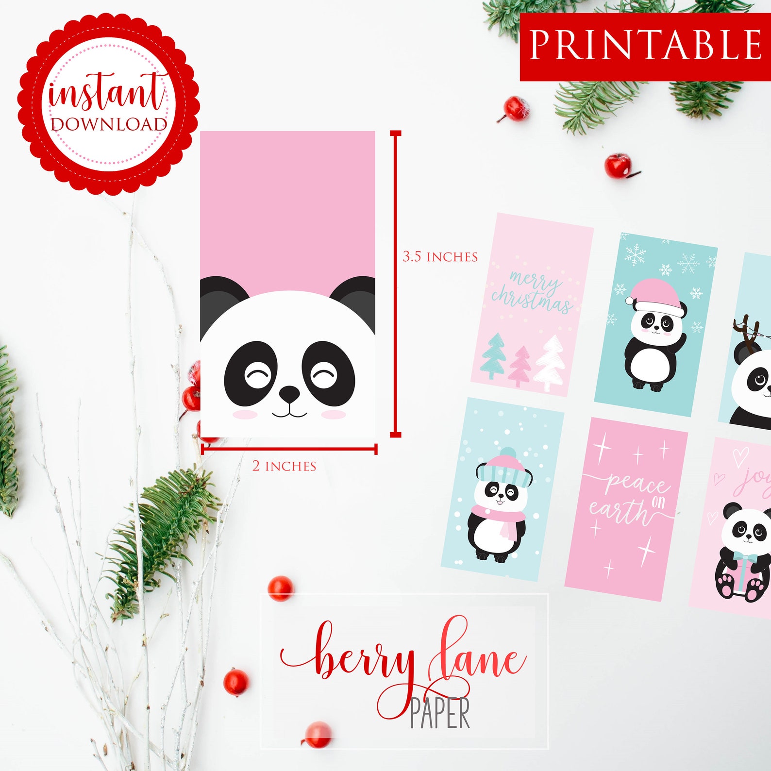 Printable Christmas Gift Tags, Panda Christmas Gift Tags, Cute Gift ...