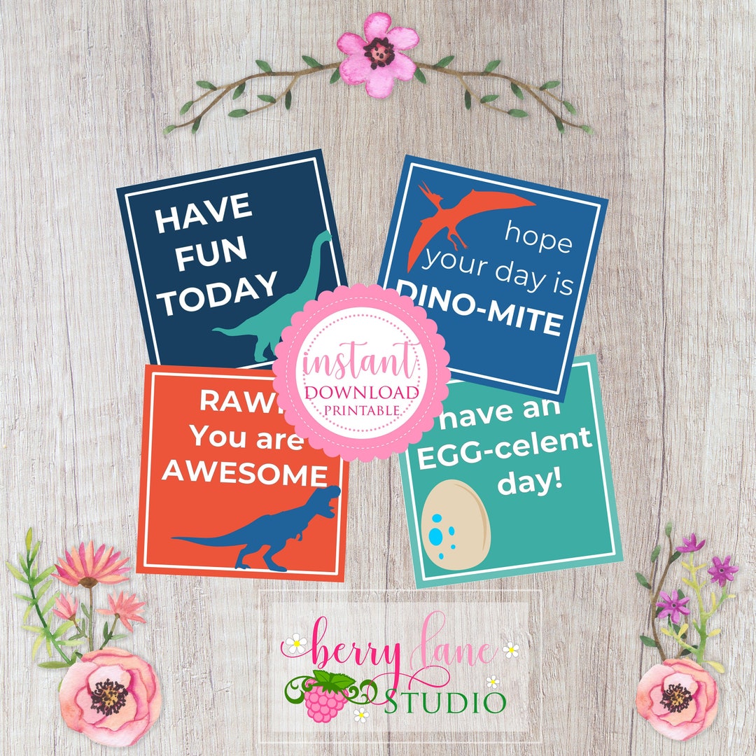 Lunch Box Notes - Dinosaurs, Lunch Box Notes for Kids, Lunch Notes for ...