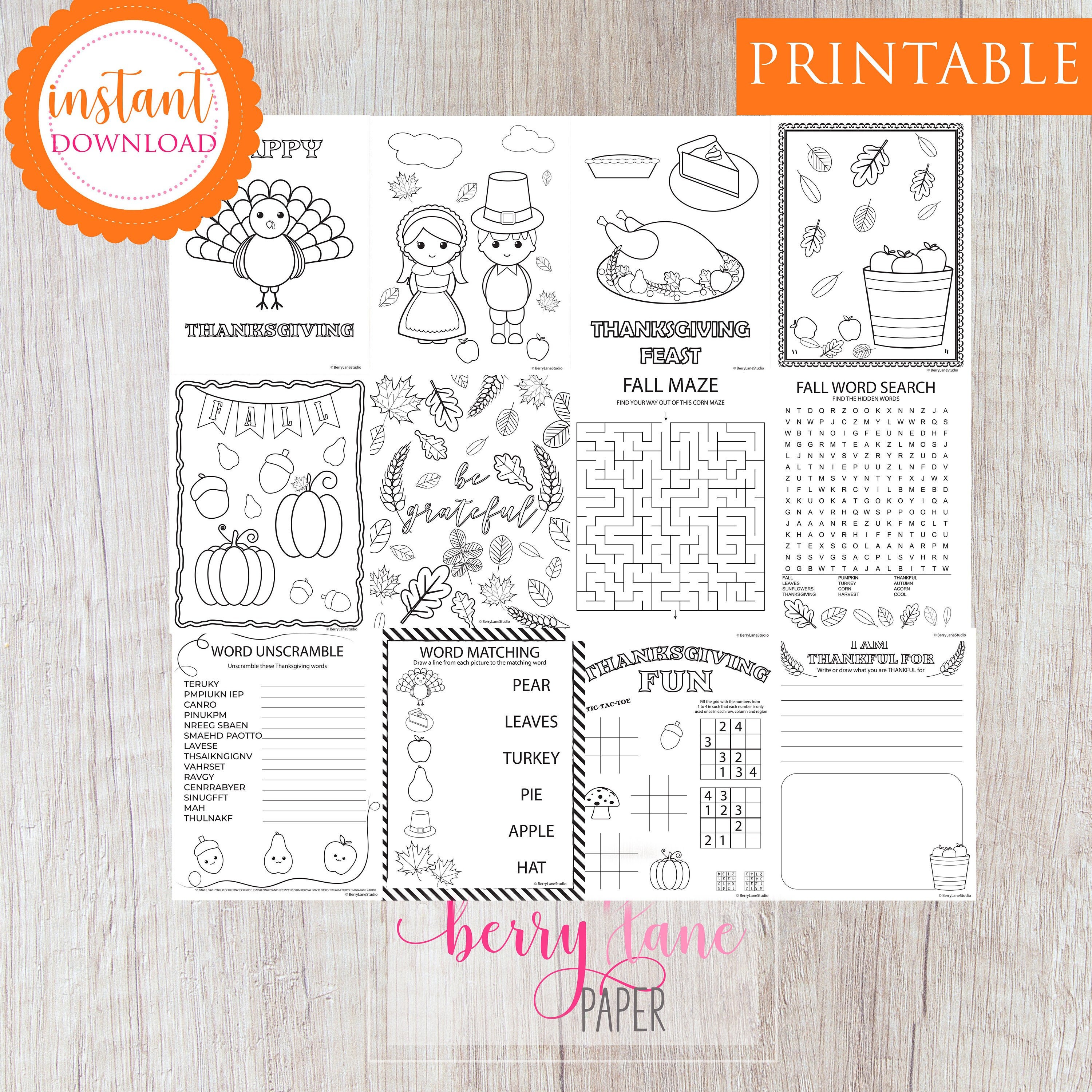 Thanksgiving Coloring Pages, Kids Coloring, Instant Download, Printable ...