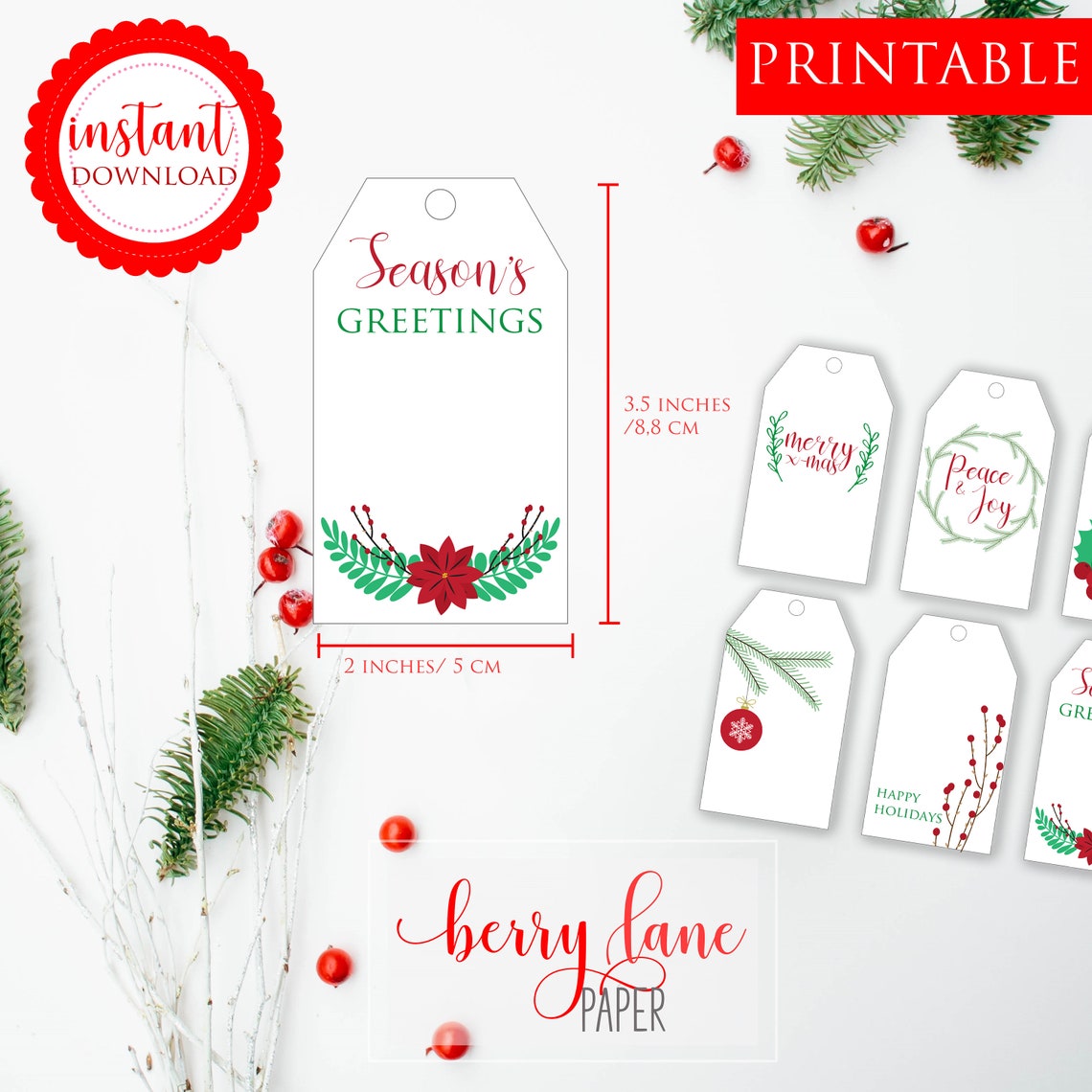 Printable Christmas Gift Tags, Winter Green Holiday Gift Tags ...