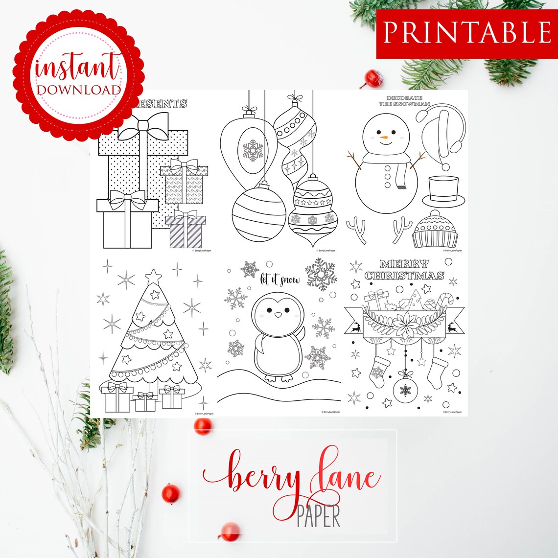 Christmas Coloring Pages, Kids Coloring, Instant Download, Printable ...