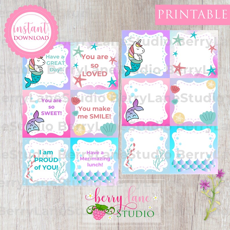 Lunch Box Notes - Sea Unicorn , Lunch Box Notes for Kids, Lunch Notes ...