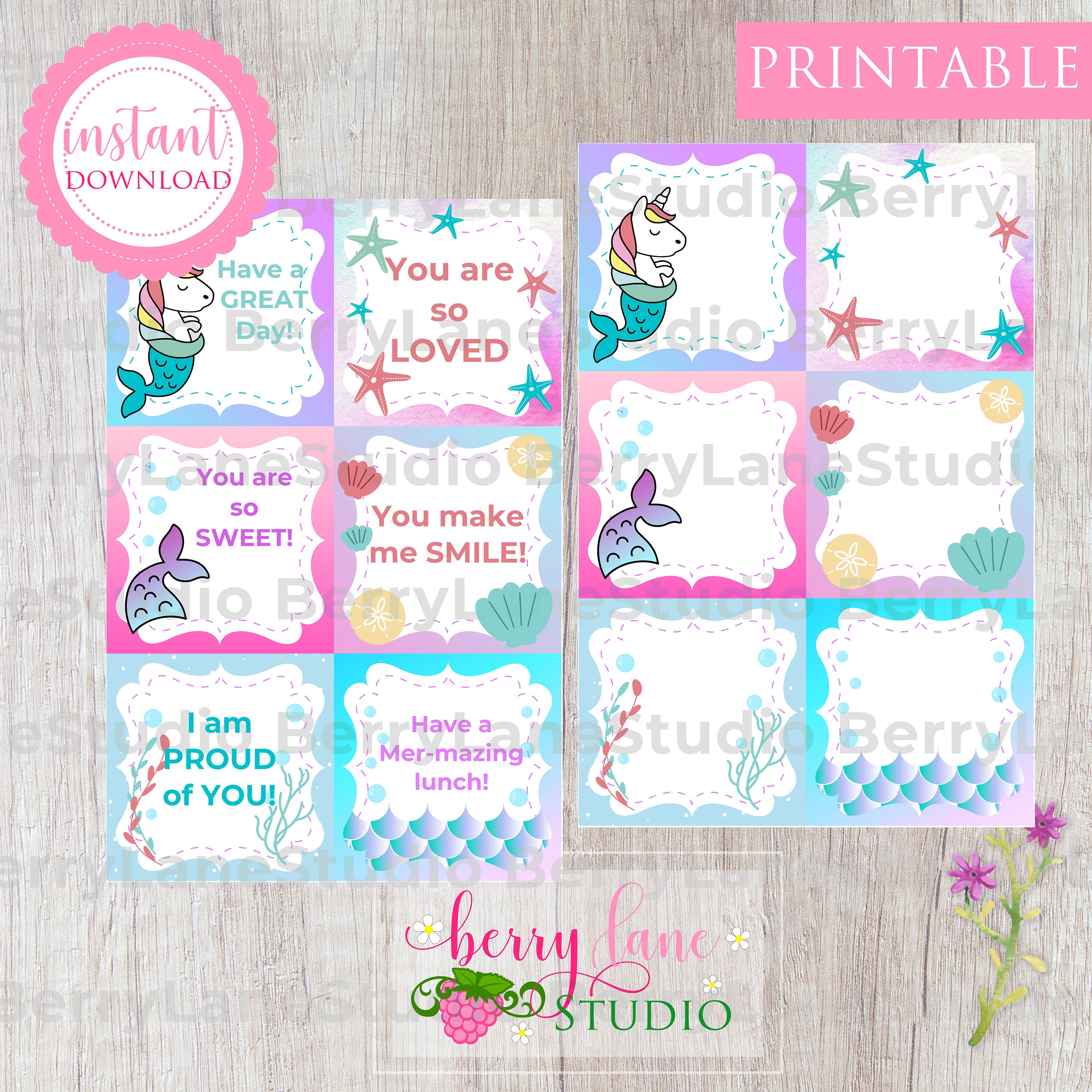 Lunch Box Notes - Sea Unicorn , Lunch Box Notes for Kids, Lunch Notes ...