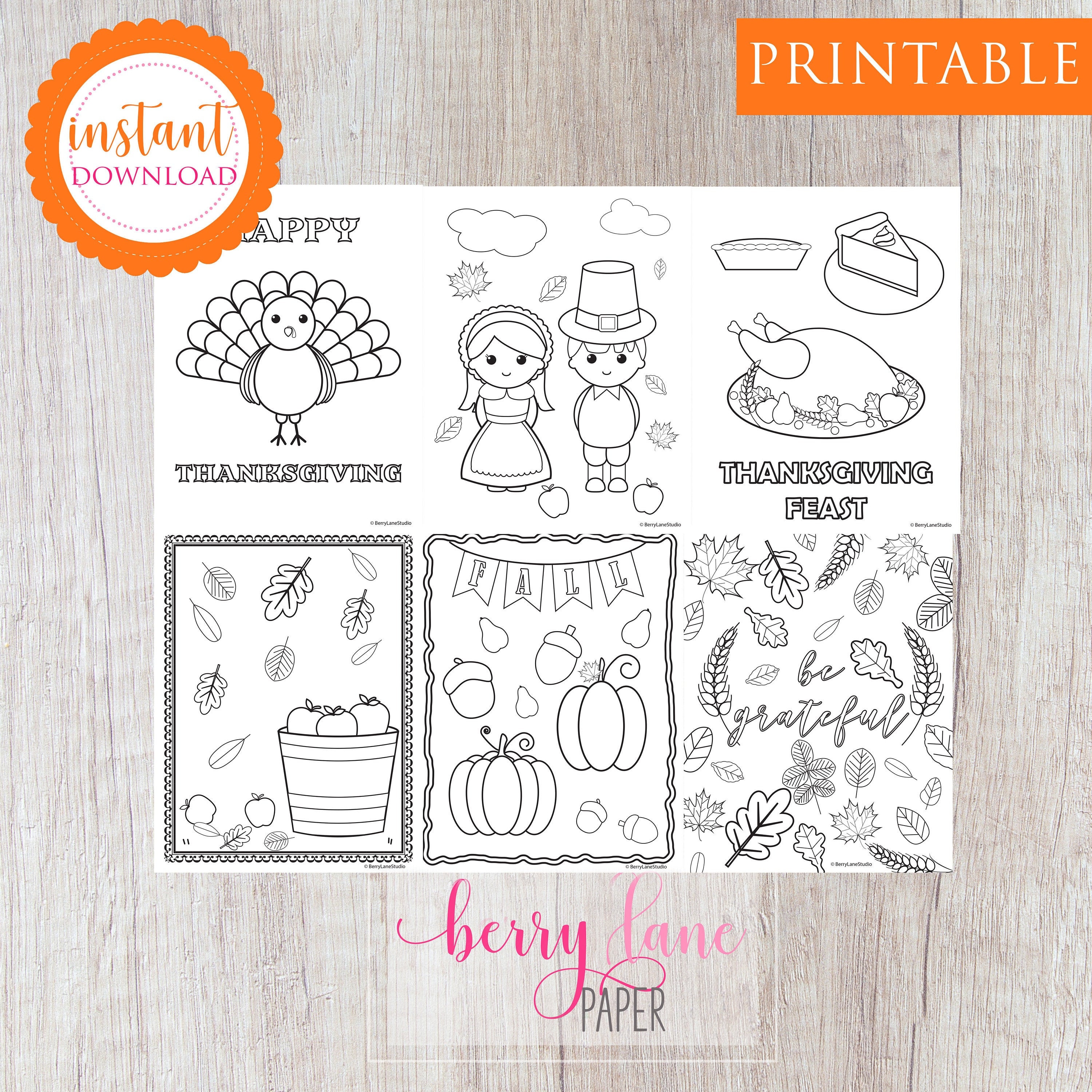 Thanksgiving Coloring Pages, Fall Kids Activities, Instant Download ...
