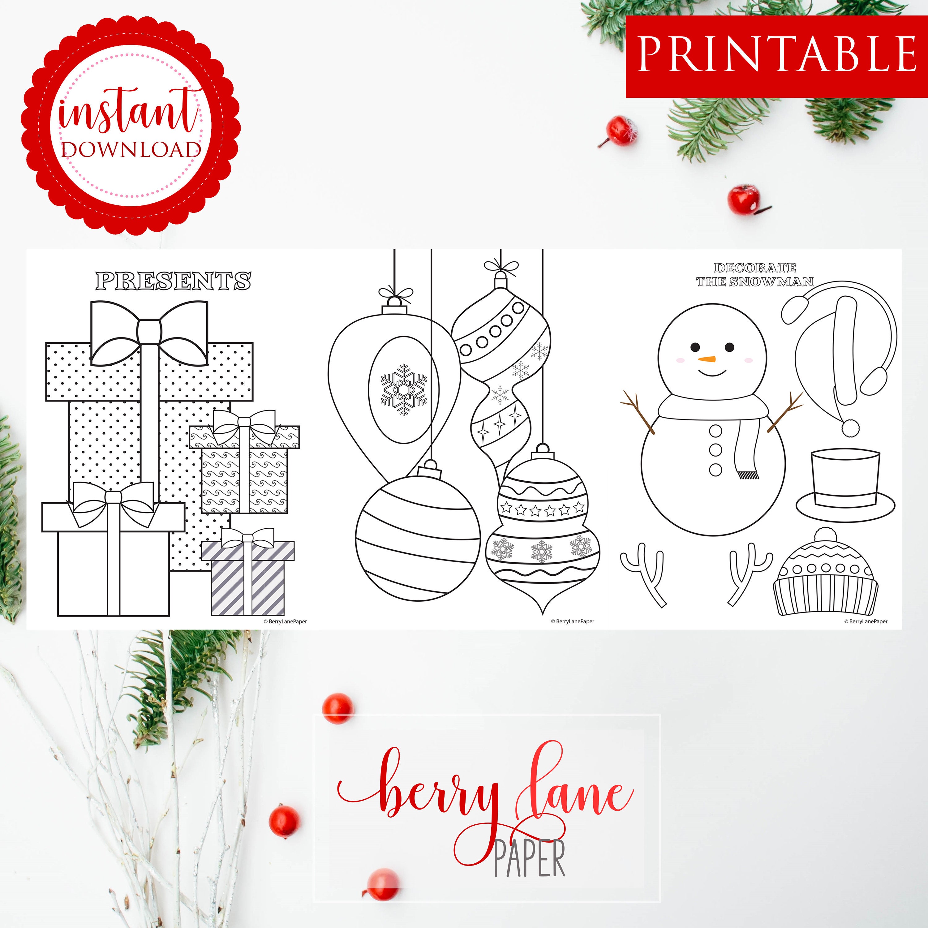 Christmas Coloring Pages, Holidays Kids Activities, Instant Download ...