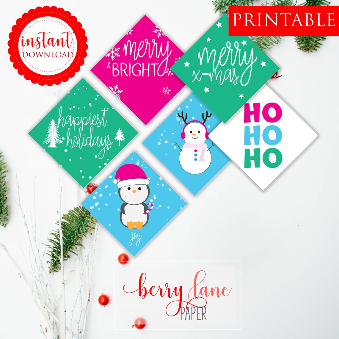 Printable Christmas Gift Tags, Colorful Holiday Gift Tags, Cute ...