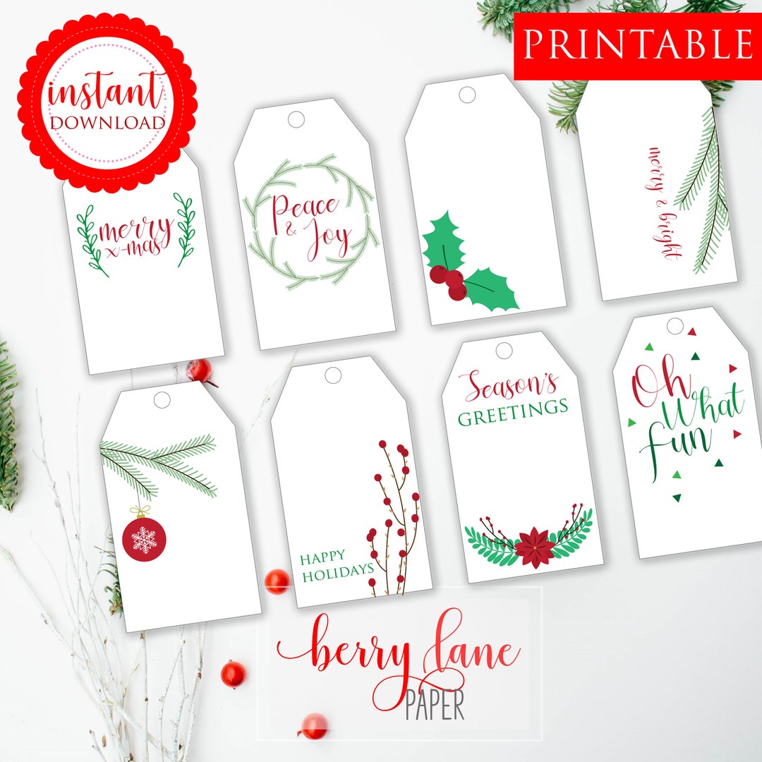Printable Christmas Gift Tags, Winter Green Holiday Gift Tags ...