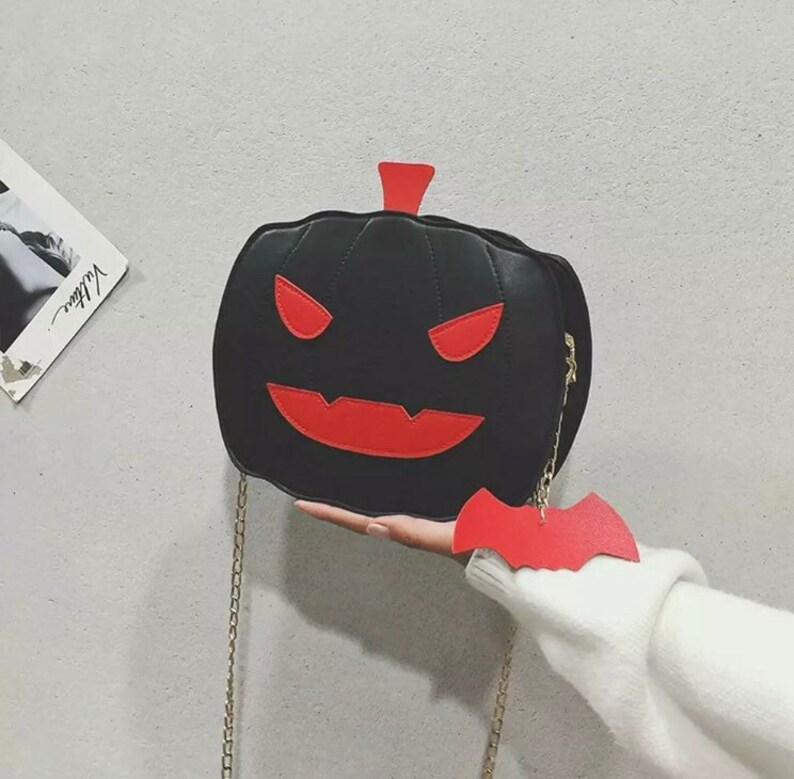BLACK Pumpkin Halloween PU Leather Shoulder Bag Handbag Purse Cute ...
