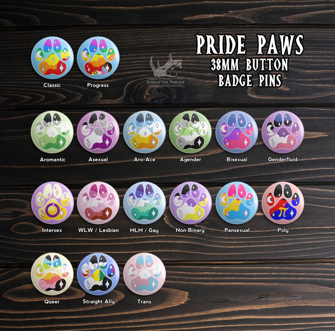 LGBTQ+ Pride Paw Button Badge Pins 38mm UPDATED DESIGN - Etsy