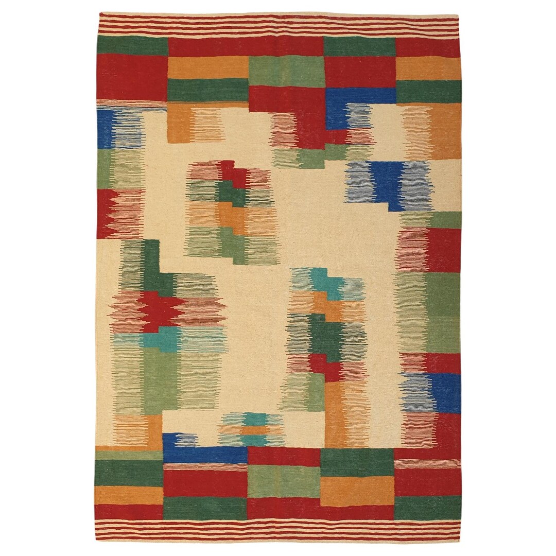 Handwoven Uzbek Ikat Rug – Modern Flatweave Wool Carpet (249 X 175 Cm ...