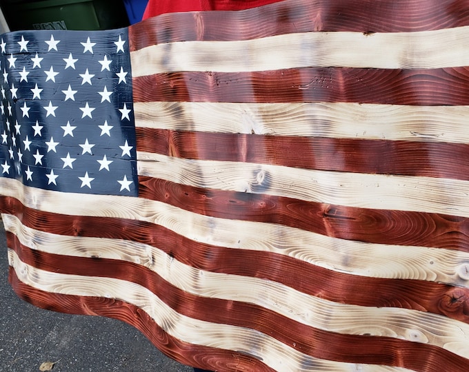 Carved Wooden US Flag / Award Winning / Rustic / US Flag / Stained Flag ...