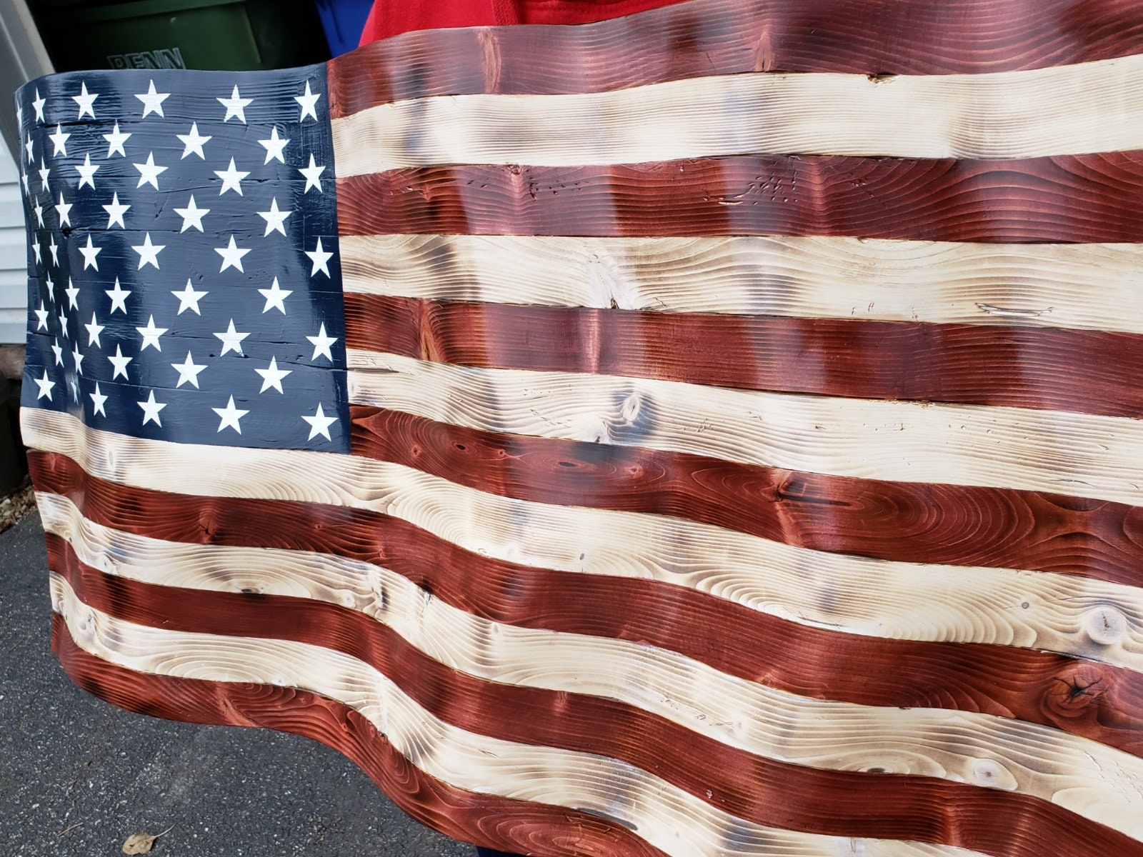Carved Wooden US Flag / Award Winning / Rustic / US Flag / Stained Flag ...