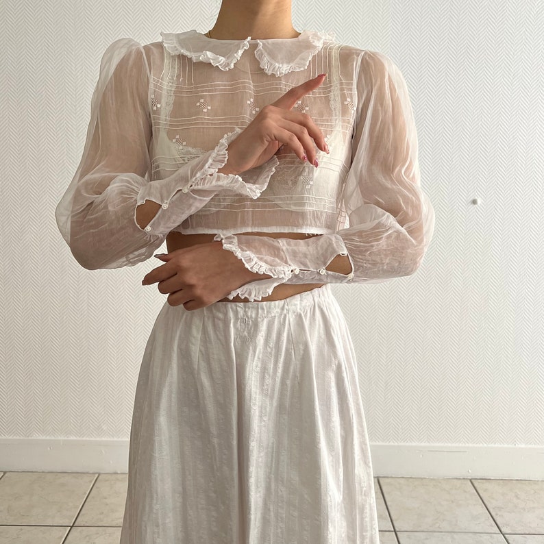 Antique Organza White Sheer Blouse Size Xxxs Etsy