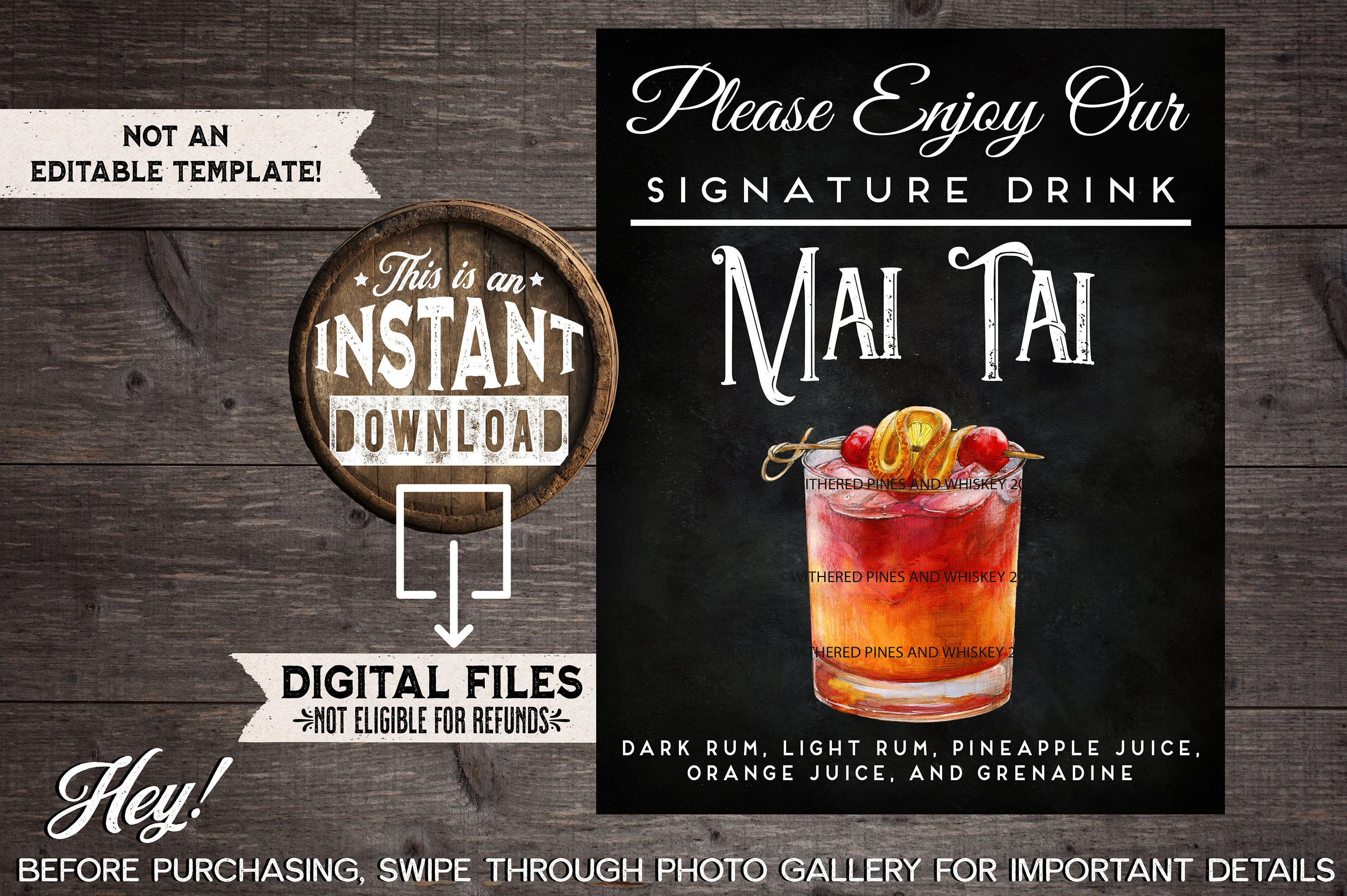 Mai Tai Signature Drink Sign, Tropical Wedding Signature Cocktail ...